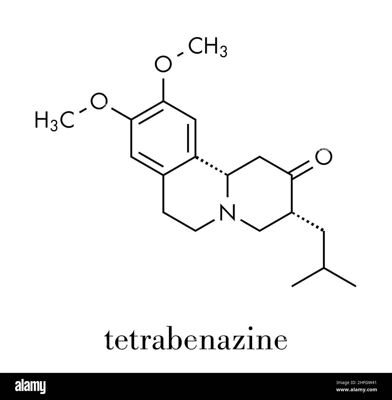Tetrabenazine hyperkinetic disorder drug molecule. Skeletal formula ...