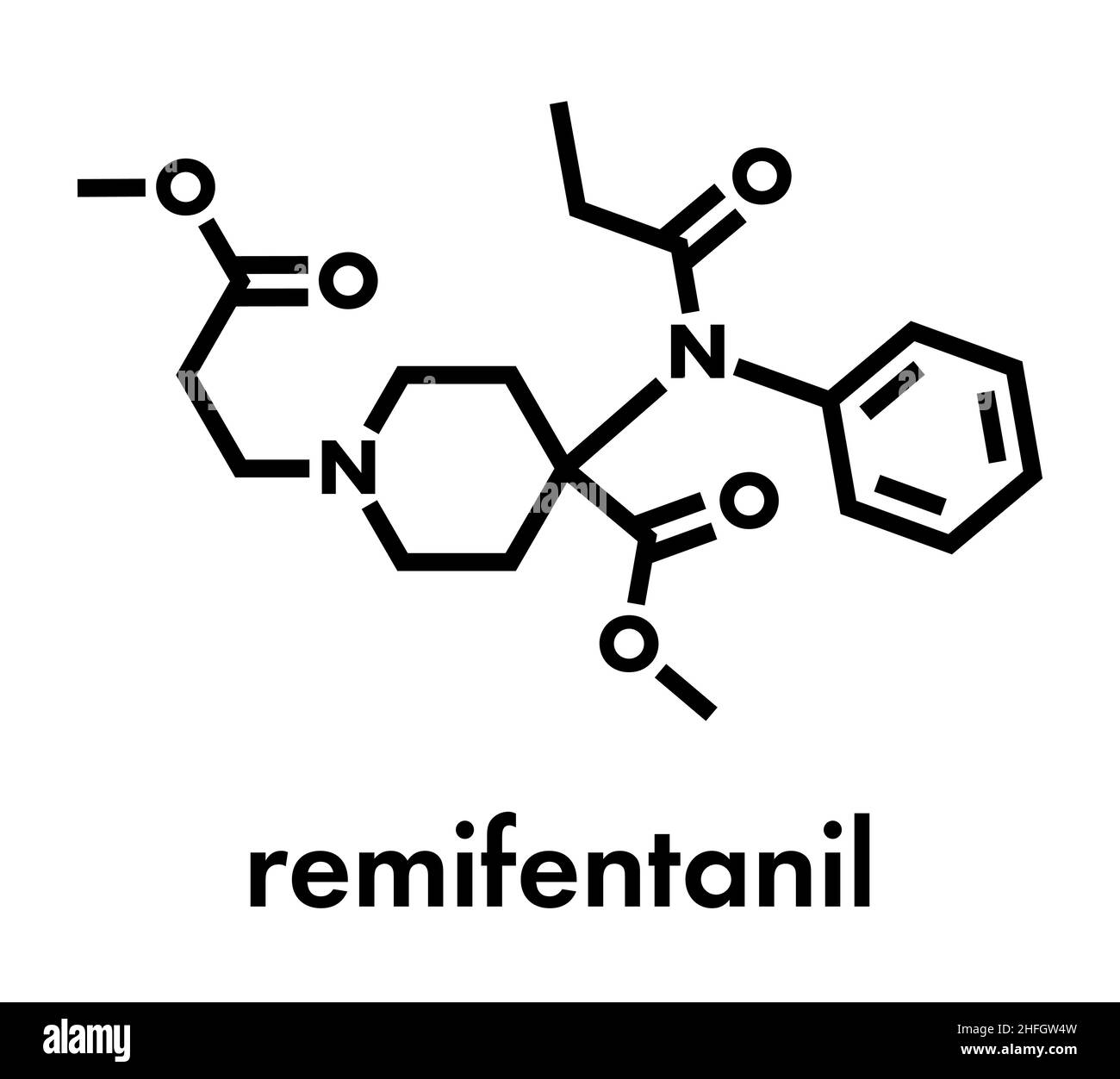 Remifentanil anaesthetic and analgesic drug molecule. Skeletal formula ...