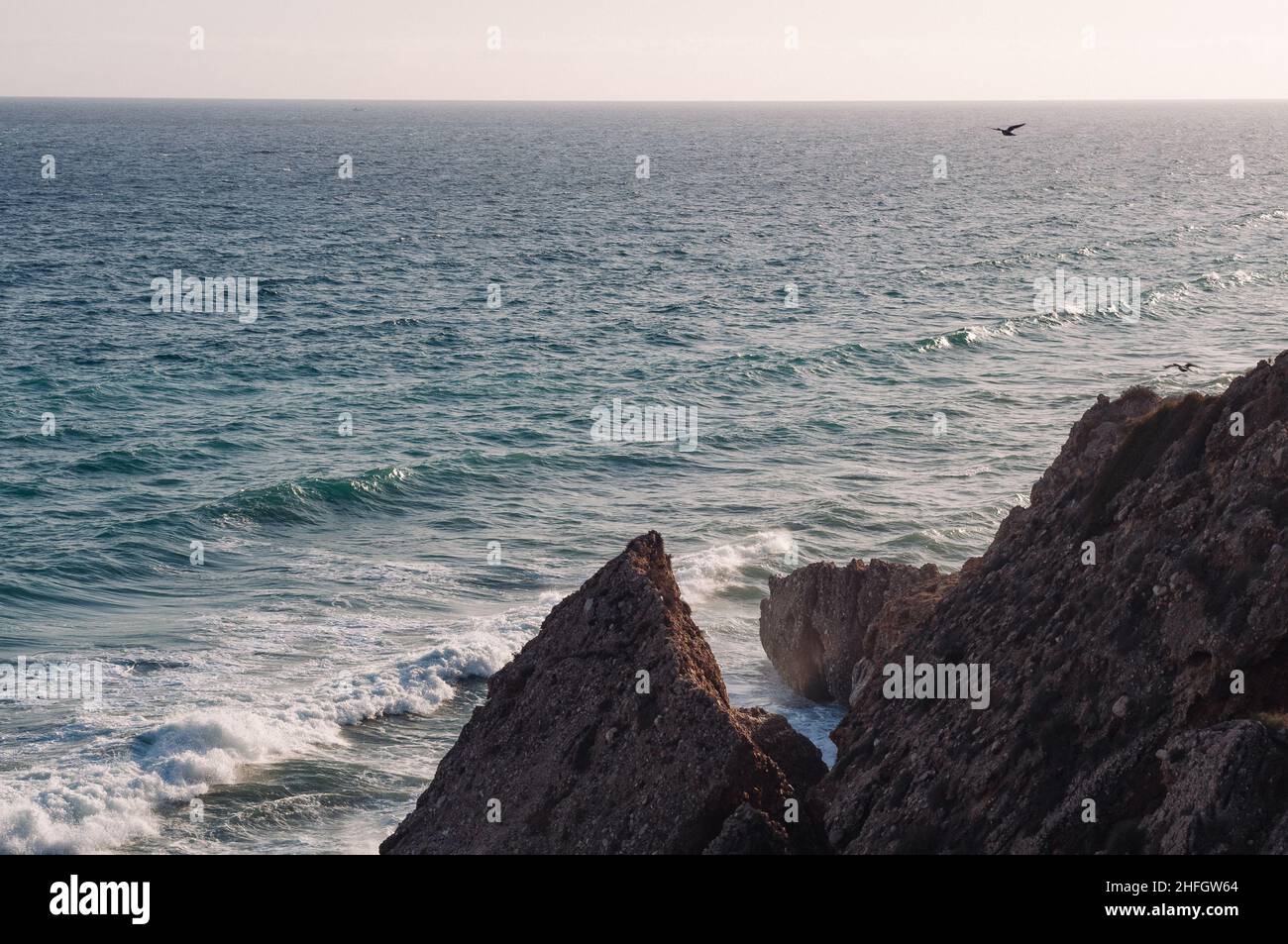 Sunset. Wild rock beach. The natural rock formation Stock Photo - Alamy