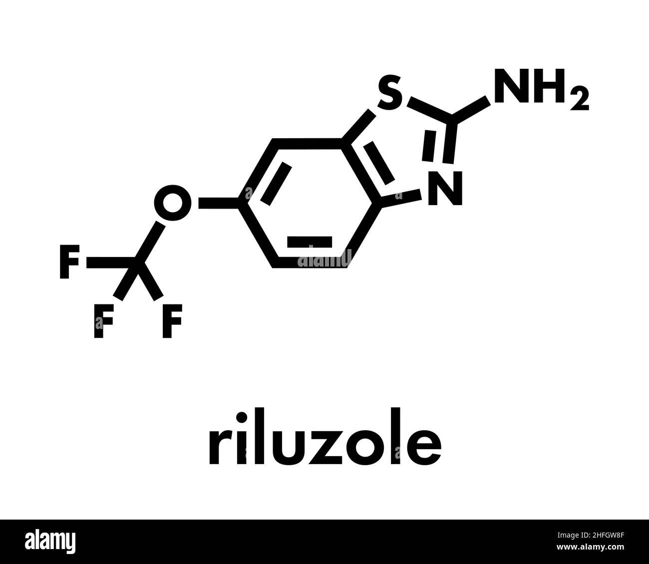 Riluzole amyotrophic lateral sclerosis (ALS) drug molecule. Skeletal formula Stock Vector Image ...