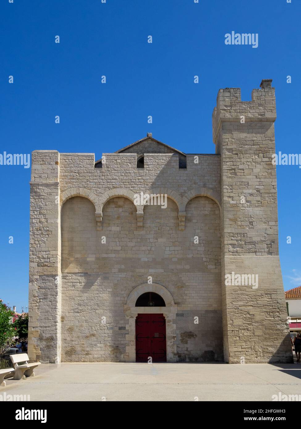 Blue church front view people hi-res stock photography and images - Alamy