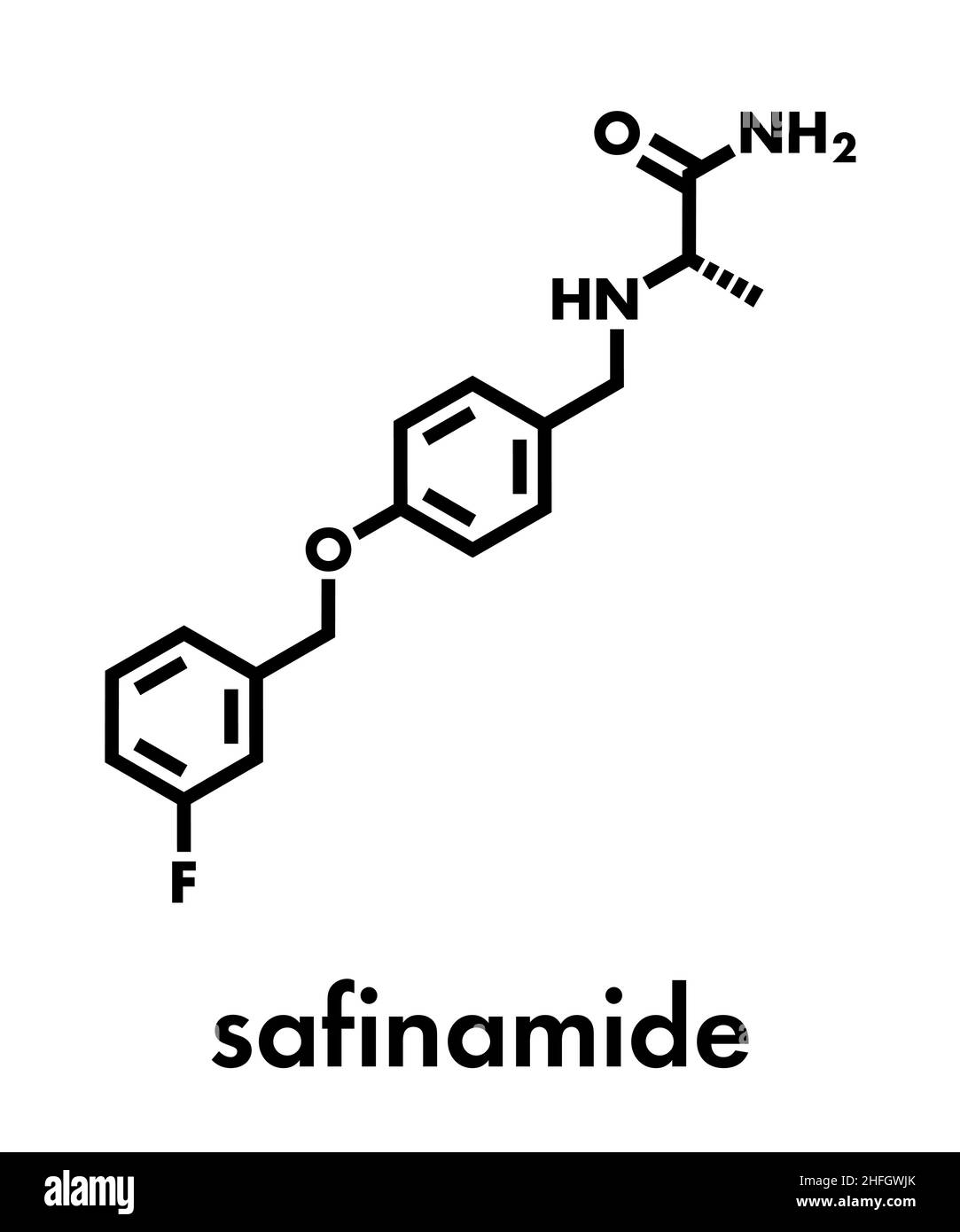Safinamide Parkinson's disease drug molecule. Skeletal formula Stock ...