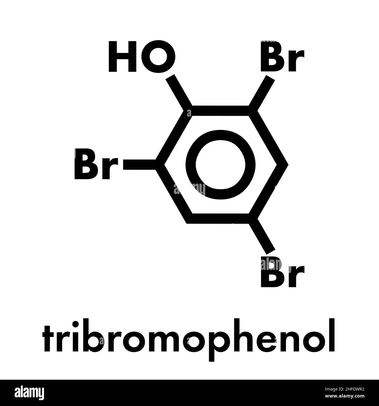 Tribromophenol (TBP, 2,4,6-Tribromophenol) molecule. Used as fungicide ...