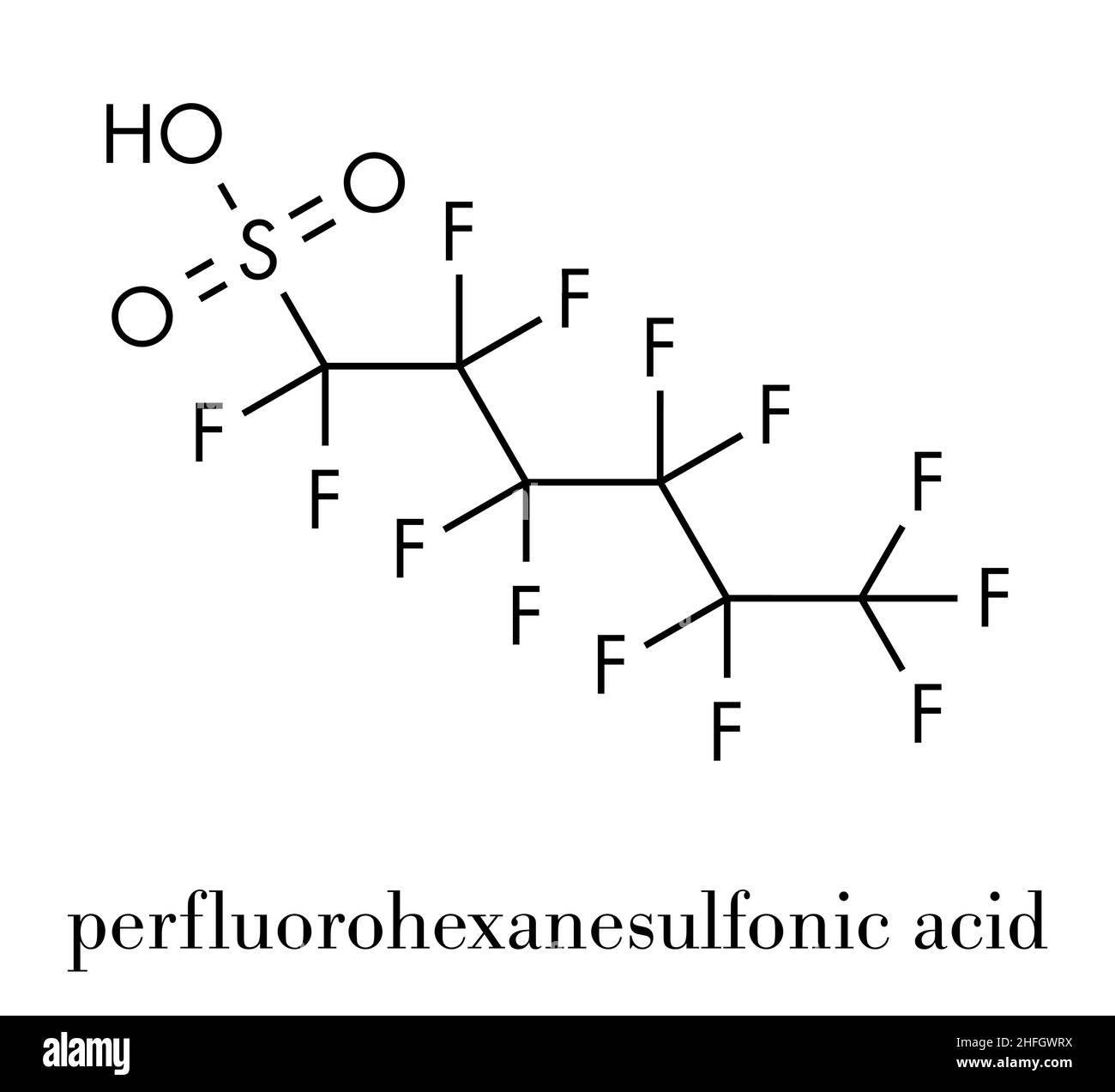 Perfluorohexanesulfonic acid (PFHxS) molecule. Skeletal formula Stock ...