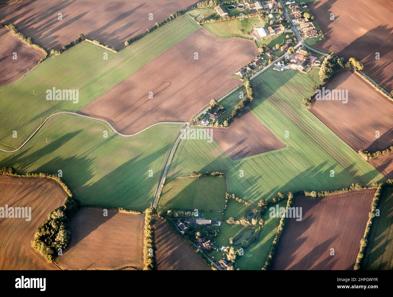 aerial of rural landscape in Hamburg by approaching Hamburg airport ...