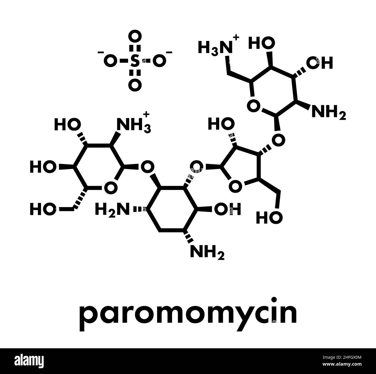 Paromomycin aminoglycoside antibiotic drug molecule. Skeletal formula ...