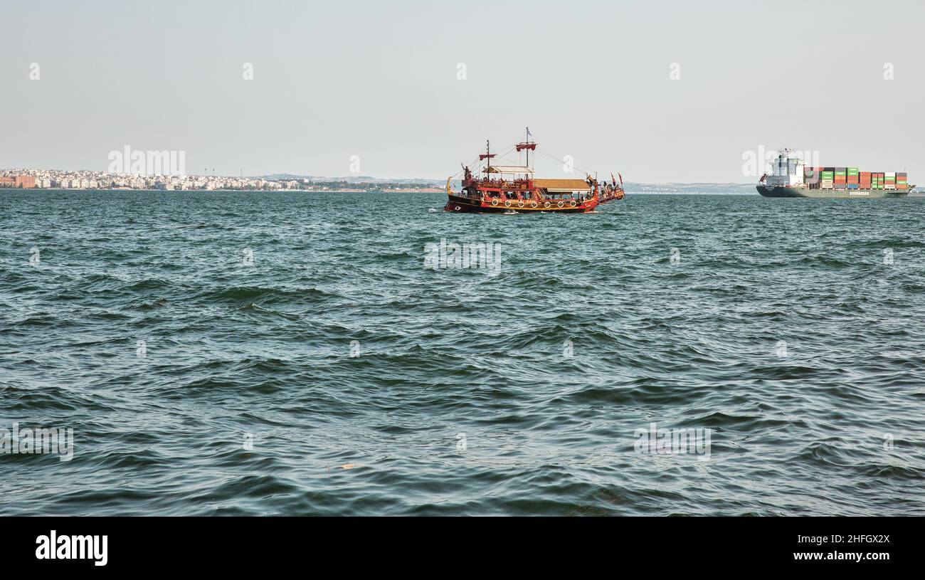 Thessaloniki, Greece - July 27, 2021: Entertainment ship Argo and cargo ...