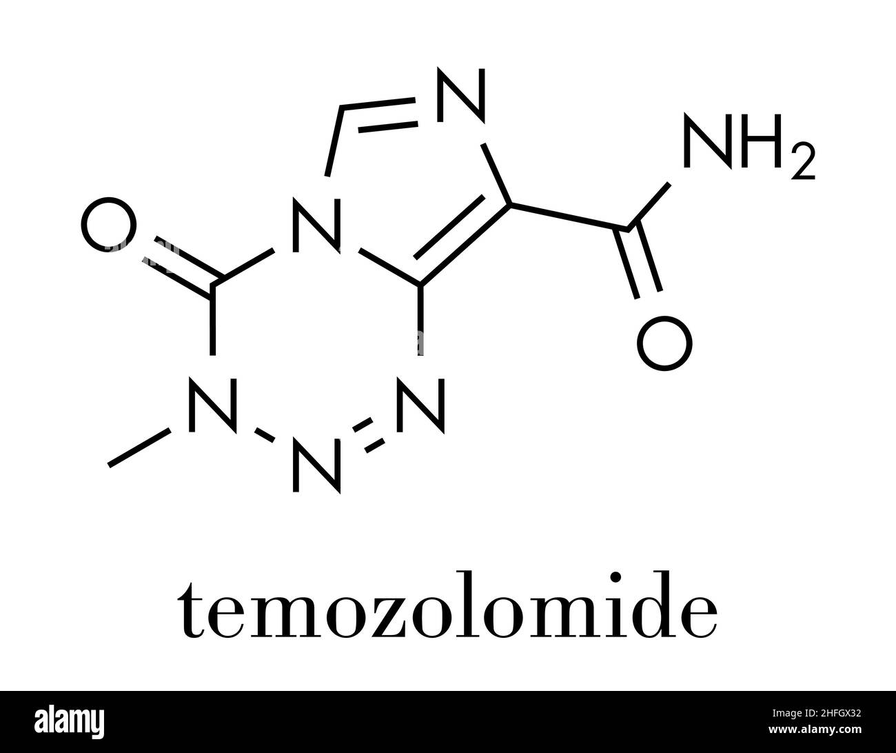 Temozolomide cancer chemotherapy drug molecule. Skeletal formula Stock ...