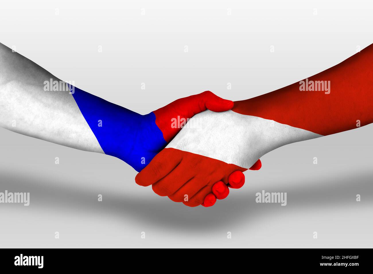 Handshake between argentina and russia flags painted on hands ...
