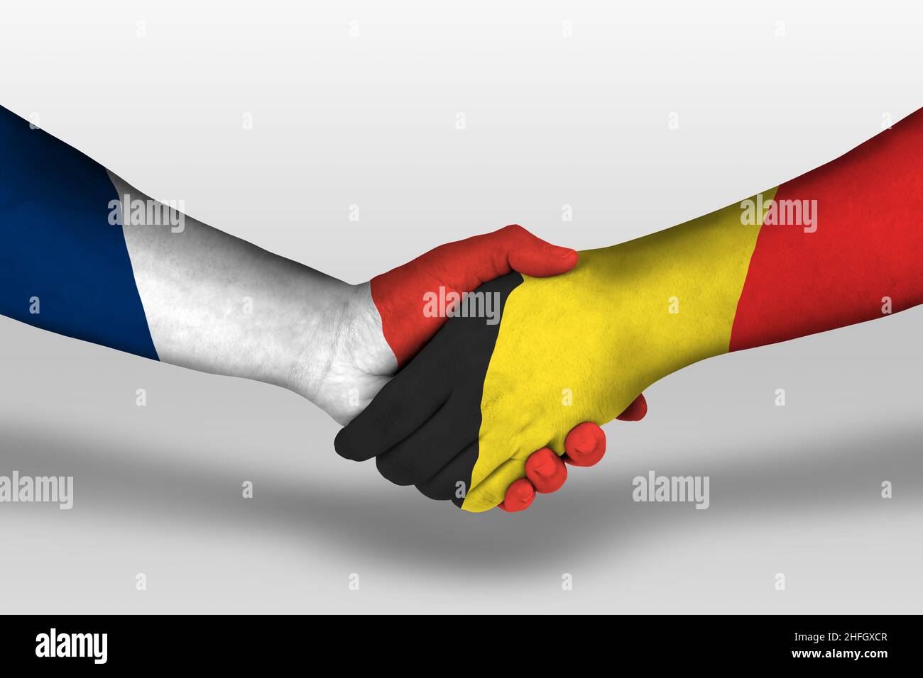Handshake between Australia and france flags painted on hands ...