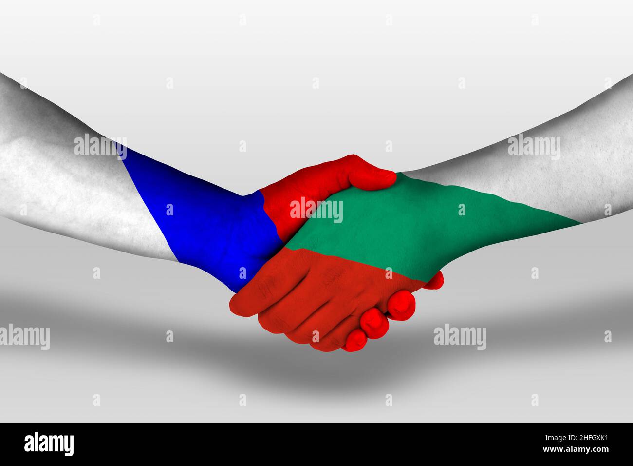 Handshake between azerbaijan and russia flags painted on hands ...