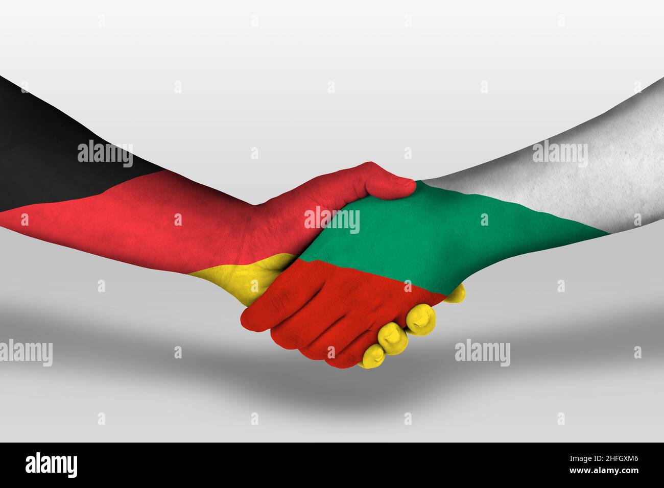Handshake between belgium and germany flags painted on hands ...