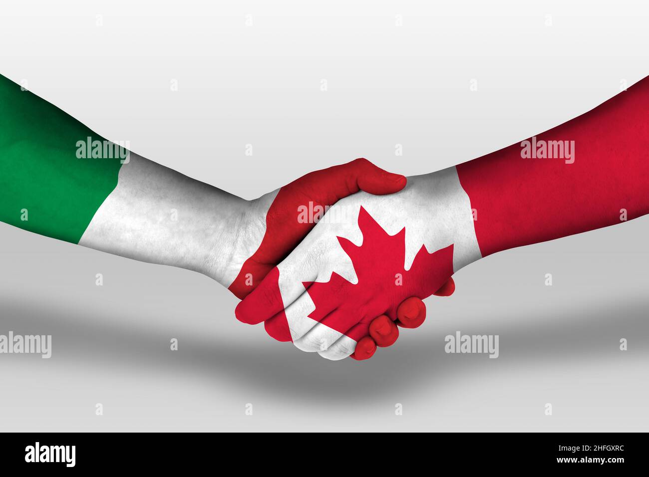 Handshake between brazil and italy flags painted on hands, illustration ...