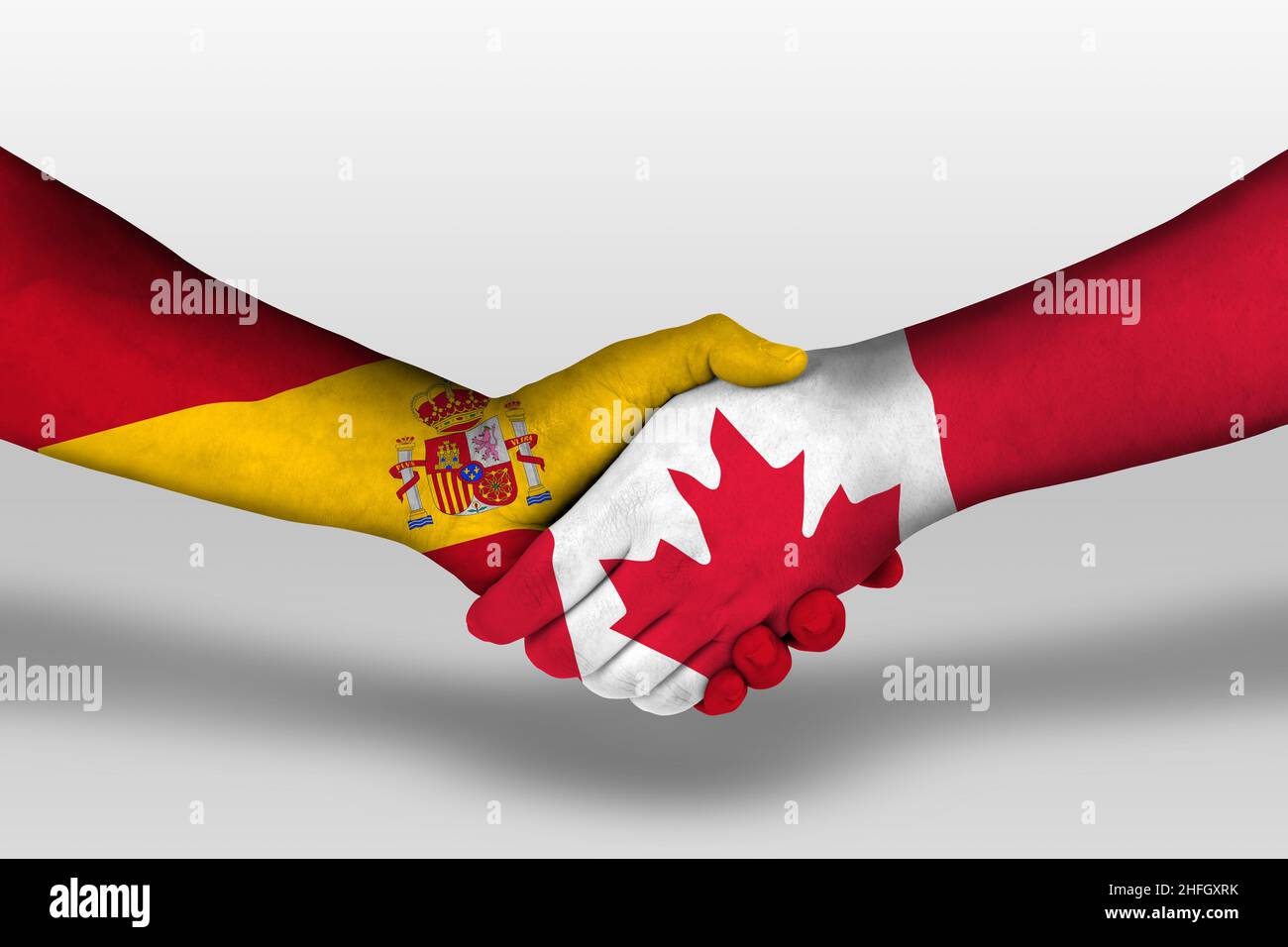 Handshake between brazil and spain flags painted on hands, illustration ...