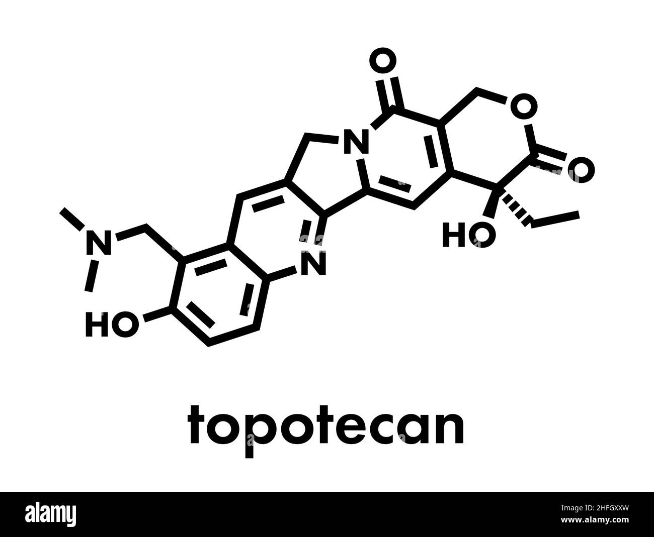 Topotecan cancer drug molecule (topoisomerase I inhibitor). Skeletal ...