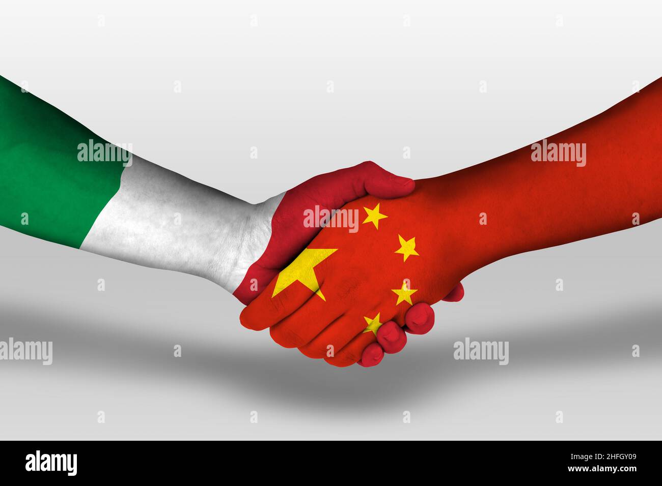 Handshake between canada and italy flags painted on hands, illustration ...