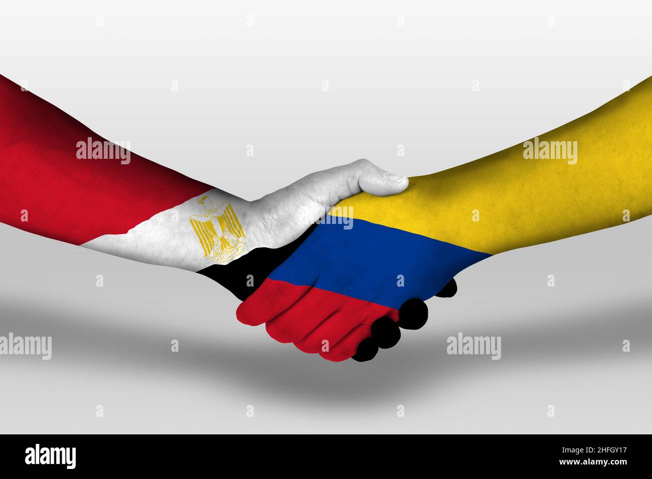 Handshake between china and egypt flags painted on hands, illustration ...