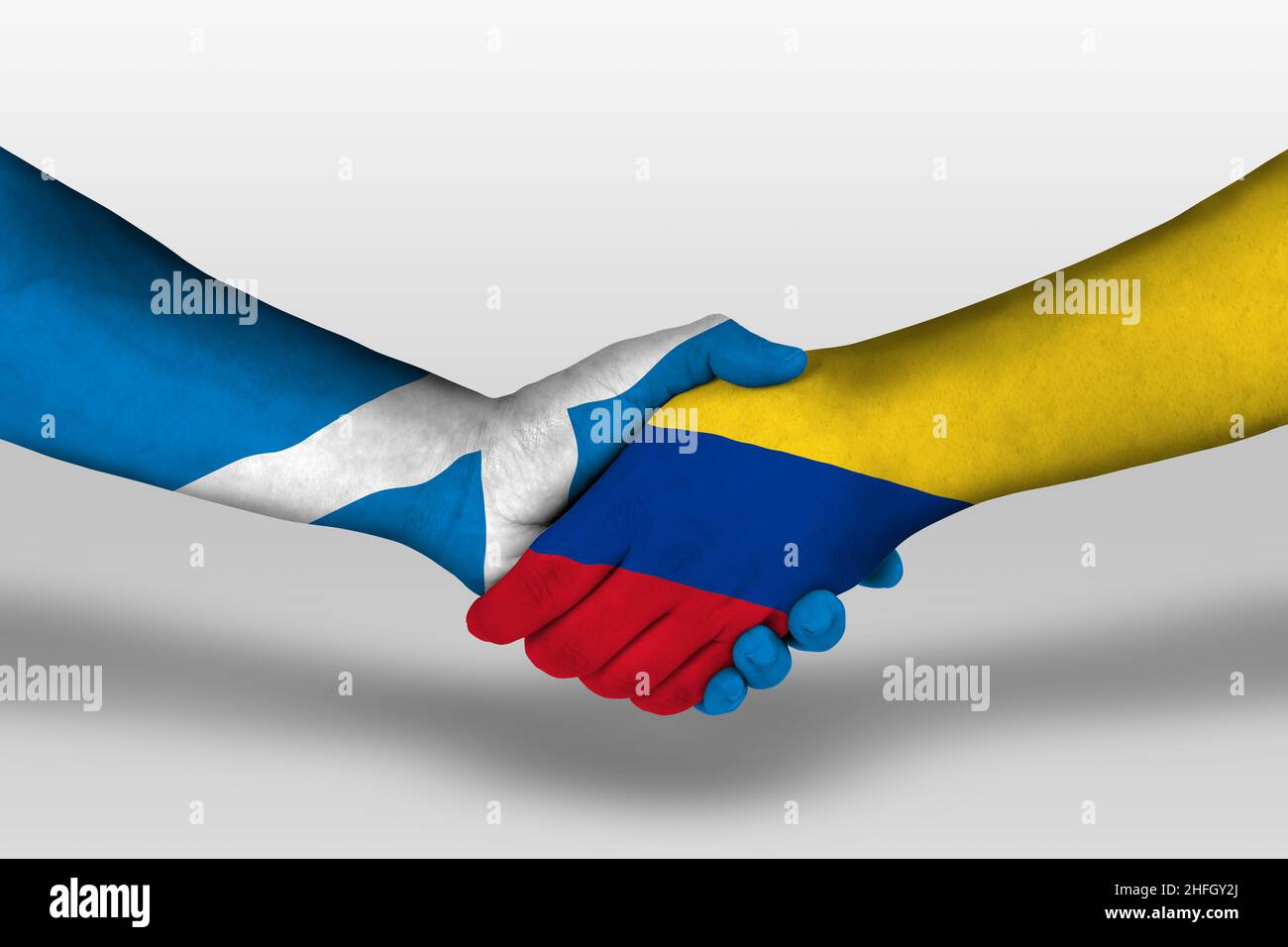 Handshake between china and scotland flags painted on hands ...