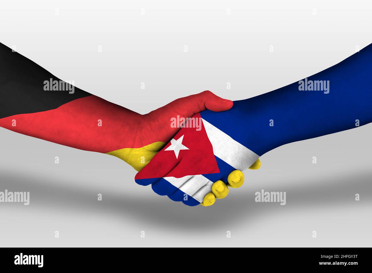 Handshake between columbia and germany flags painted on hands ...