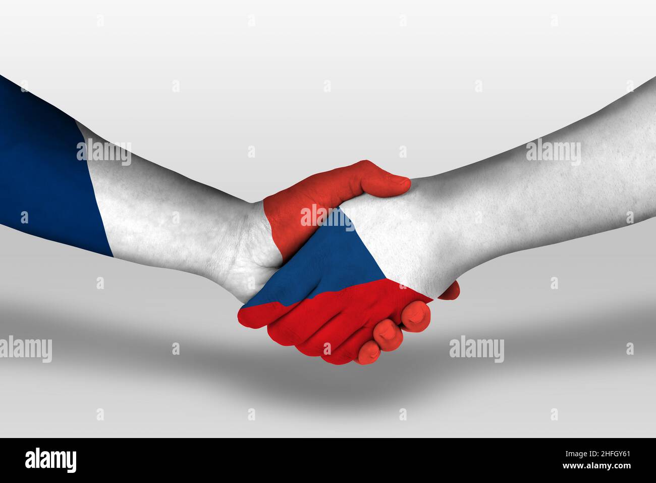 Handshake between croatia and france flags painted on hands ...