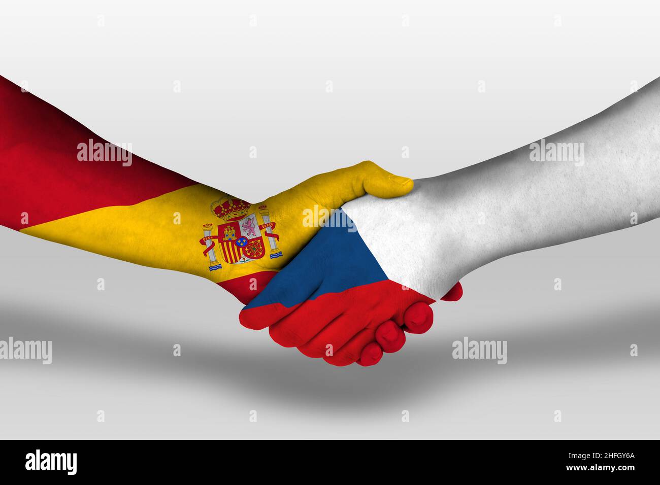 Handshake between croatia and spain flags painted on hands ...