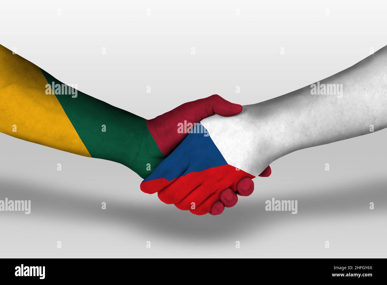 Handshake between croatia and lithuania flags painted on hands ...