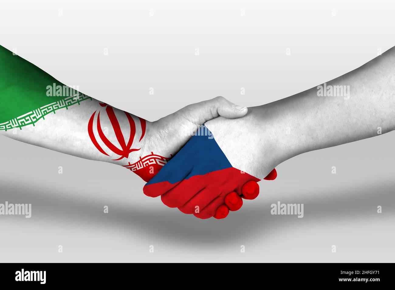 Handshake between croatia and iran flags painted on hands, illustration ...