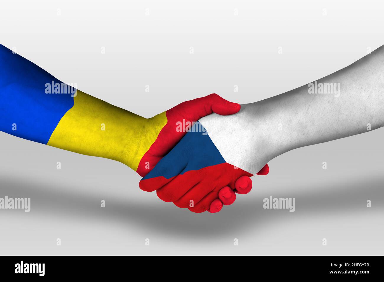 Handshake between croatia and romania flags painted on hands ...