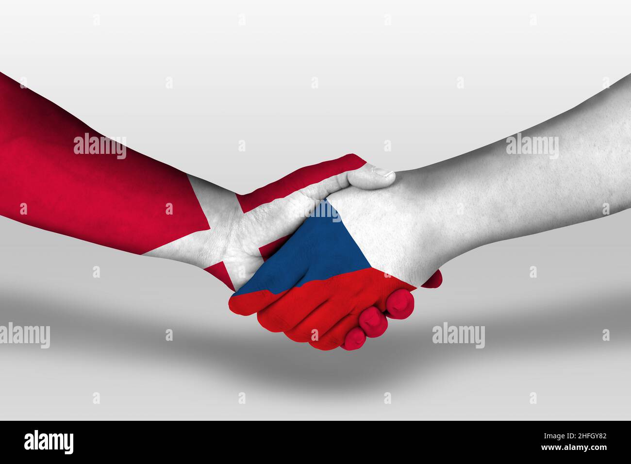 Handshake between cuba and denmark flags painted on hands, illustration ...