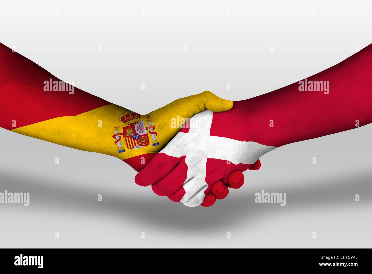 Handshake between cuba and spain flags painted on hands, illustration ...