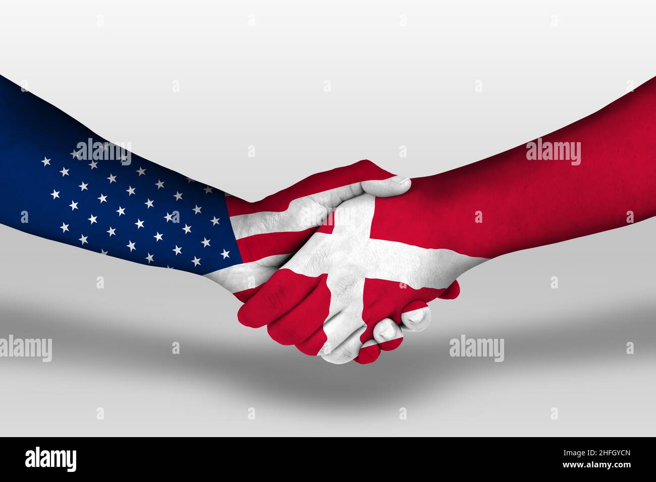 Handshake between denmark and united states of america flags painted on ...