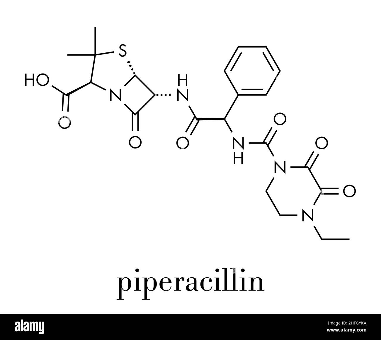 Piperacillin antibiotic drug molecule. Skeletal formula Stock Vector ...