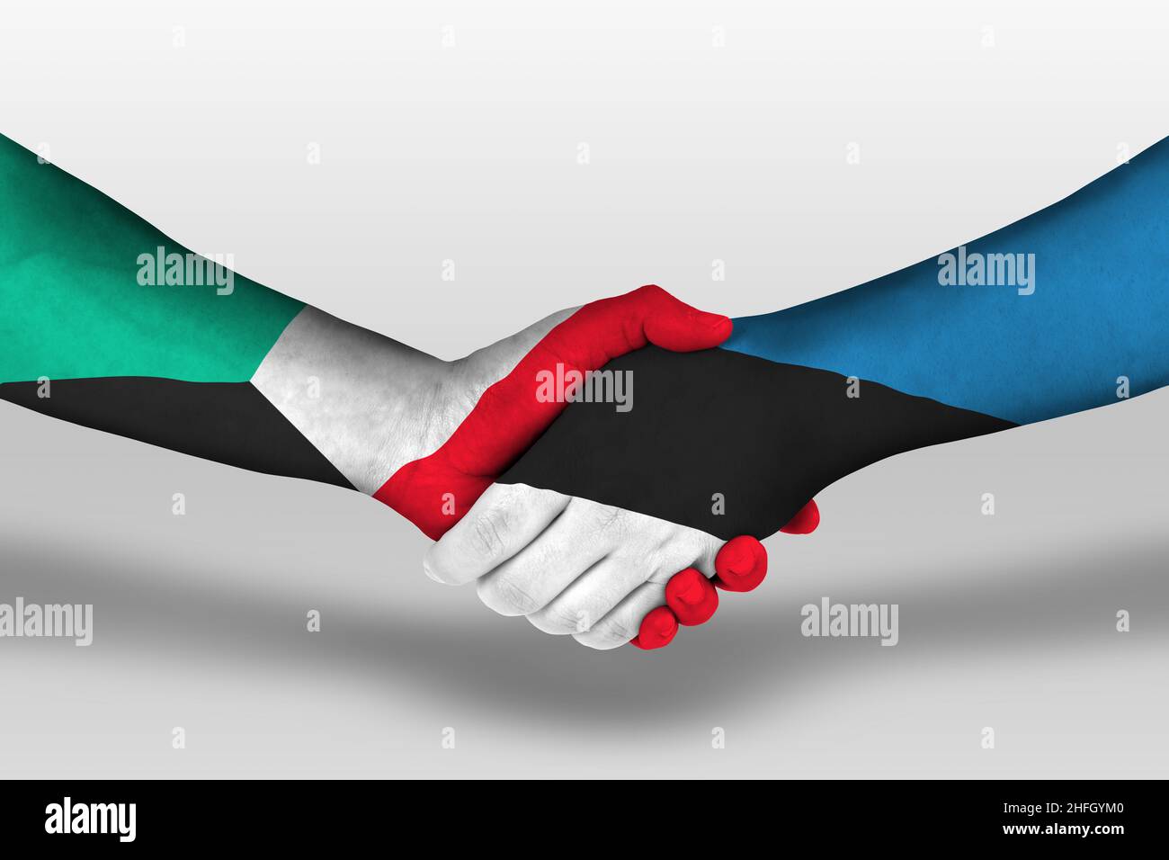 Handshake between egypt and kuwait flags painted on hands, illustration ...