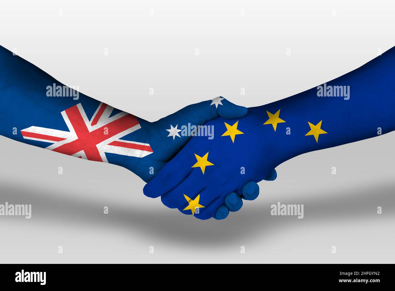 Handshake between england and australia flags painted on hands ...