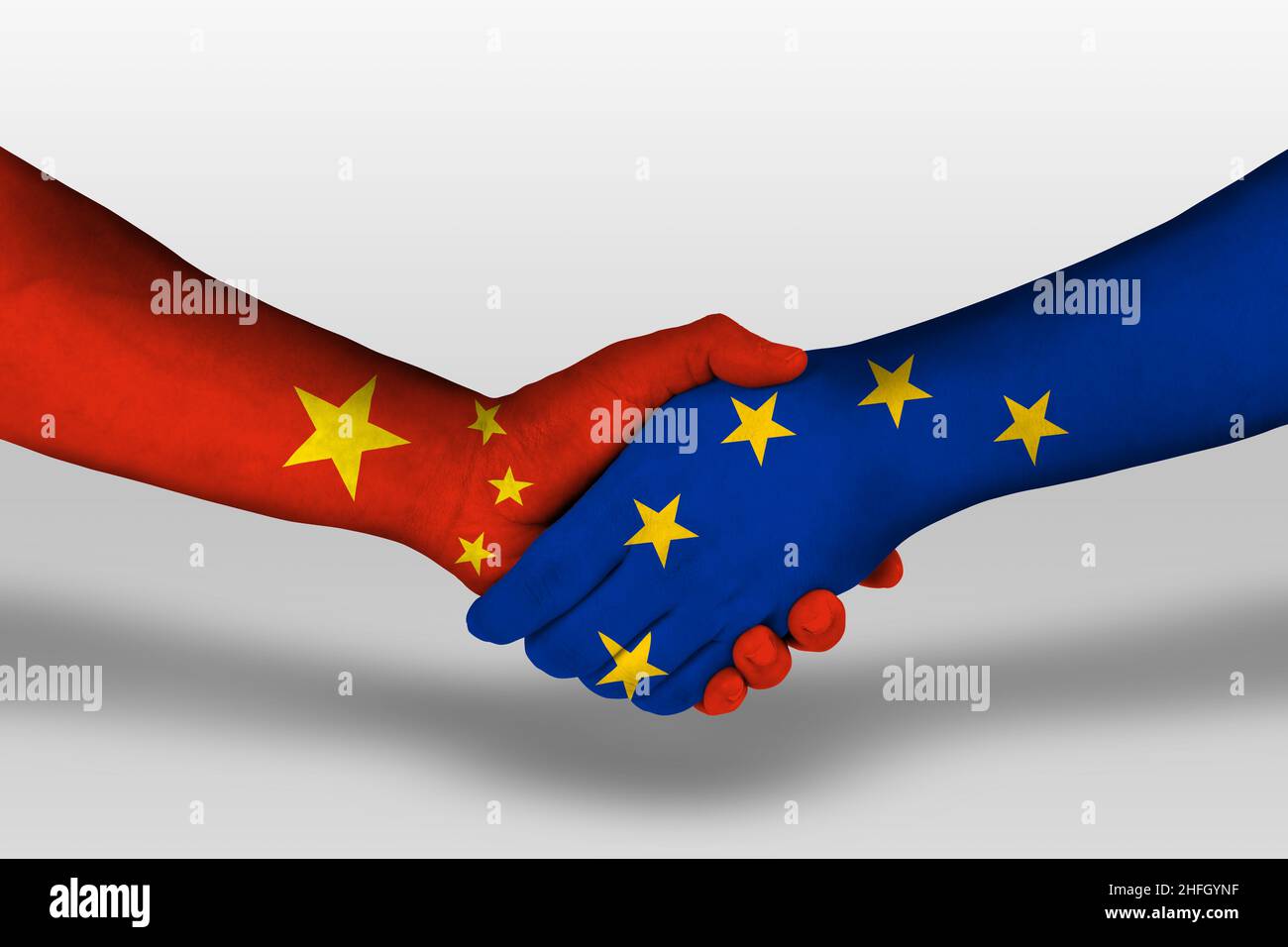 Handshake between england and china flags painted on hands ...