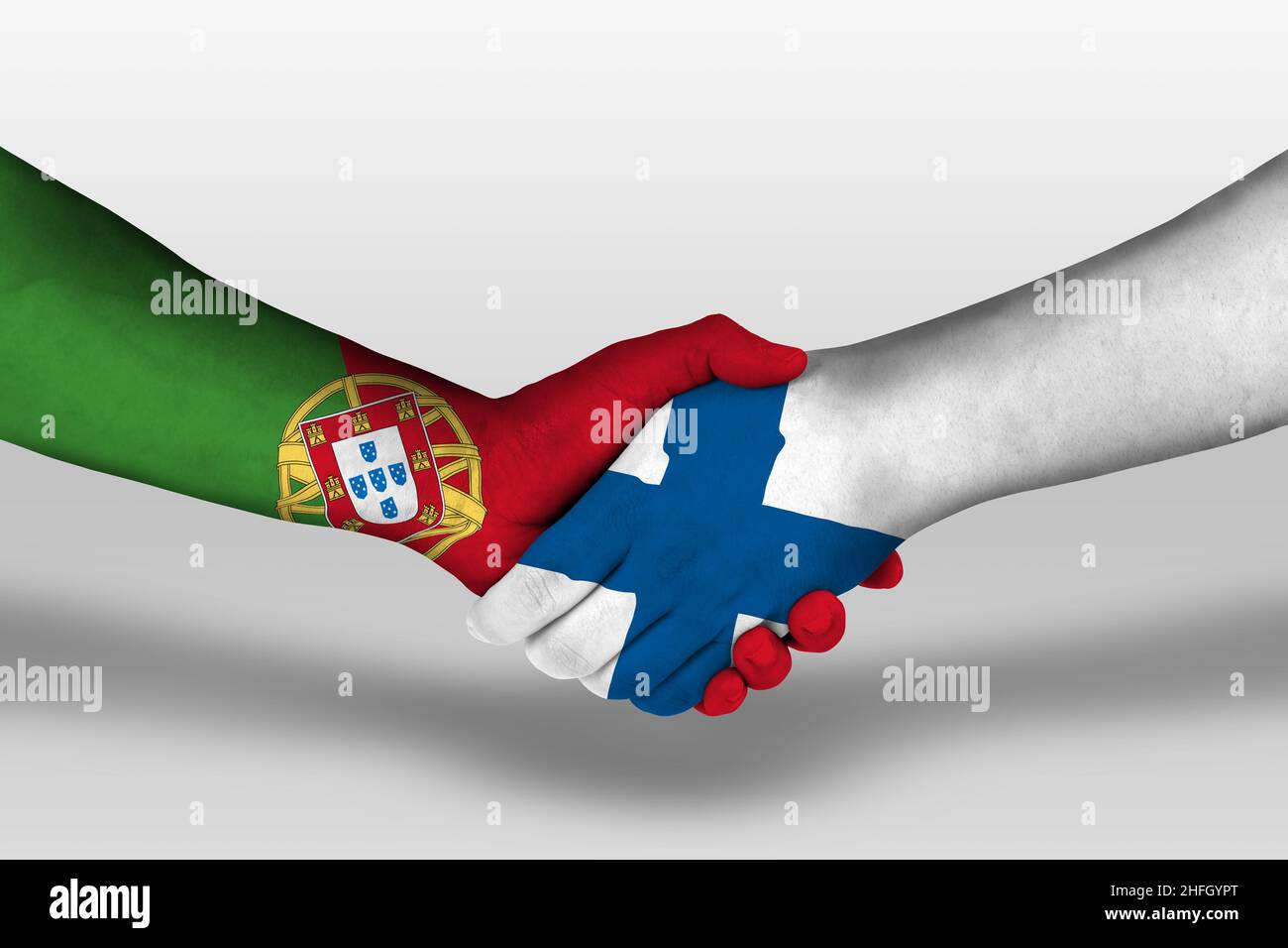 Handshake between england and portugal flags painted on hands ...