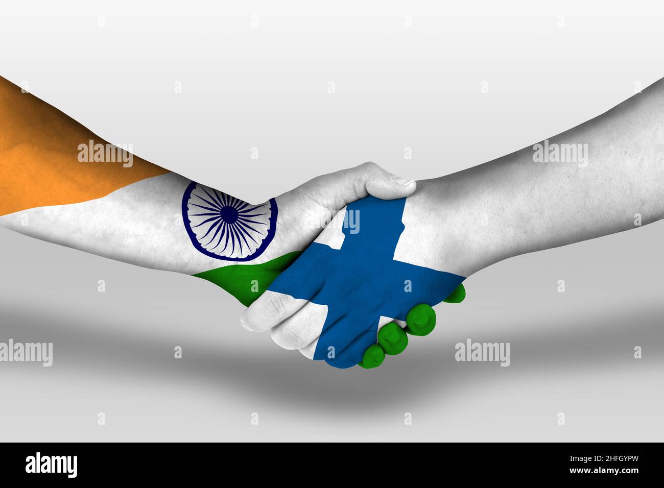 Handshake between england and india flags painted on hands ...