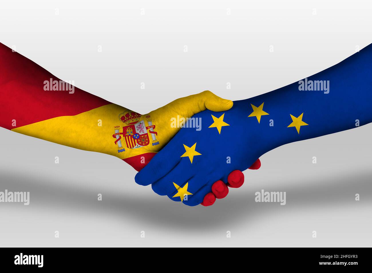 Handshake between england and spain flags painted on hands ...