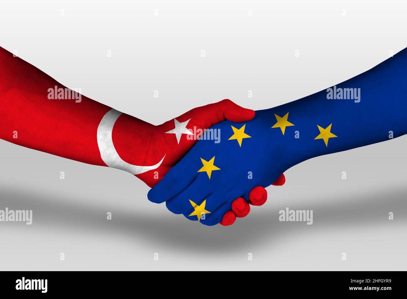 Handshake between england and turkey flags painted on hands ...