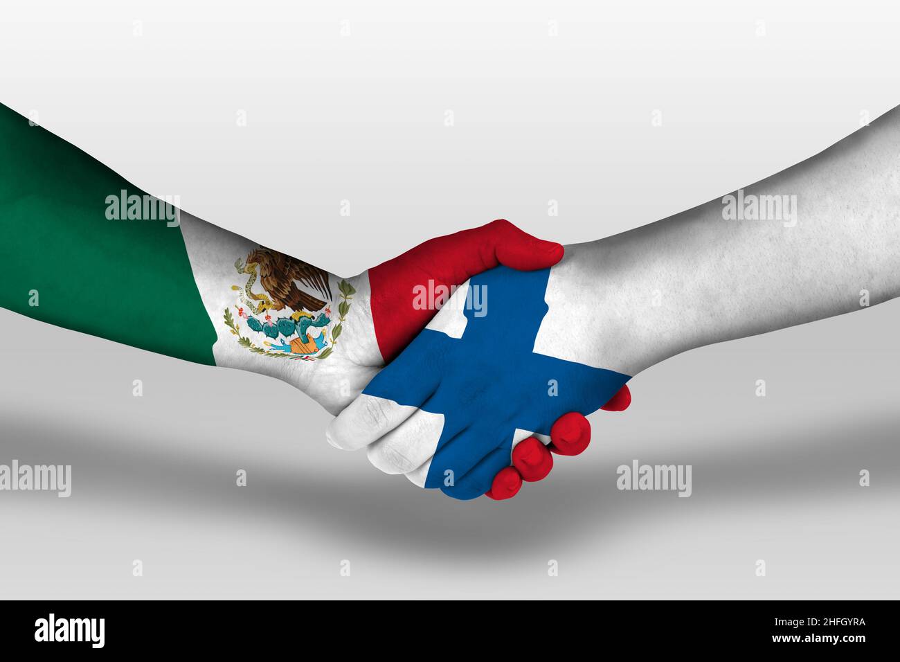 Handshake between england and mexico flags painted on hands ...