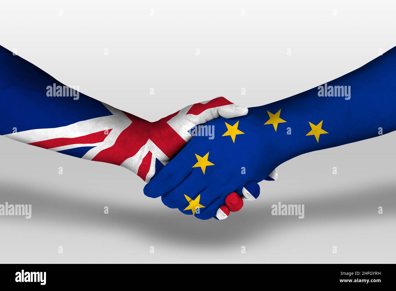 Handshake between england and united kingdom flags painted on hands ...