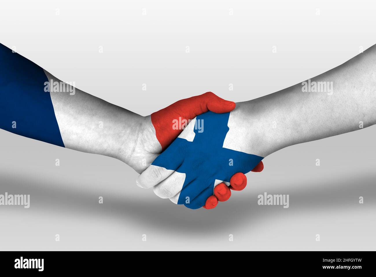 Handshake between estonia and france flags painted on hands ...