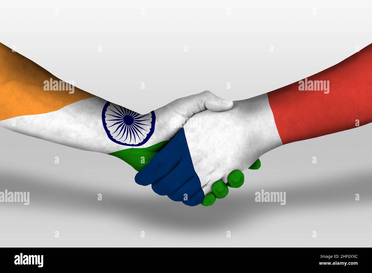 Handshake between european union and india flags painted on hands ...