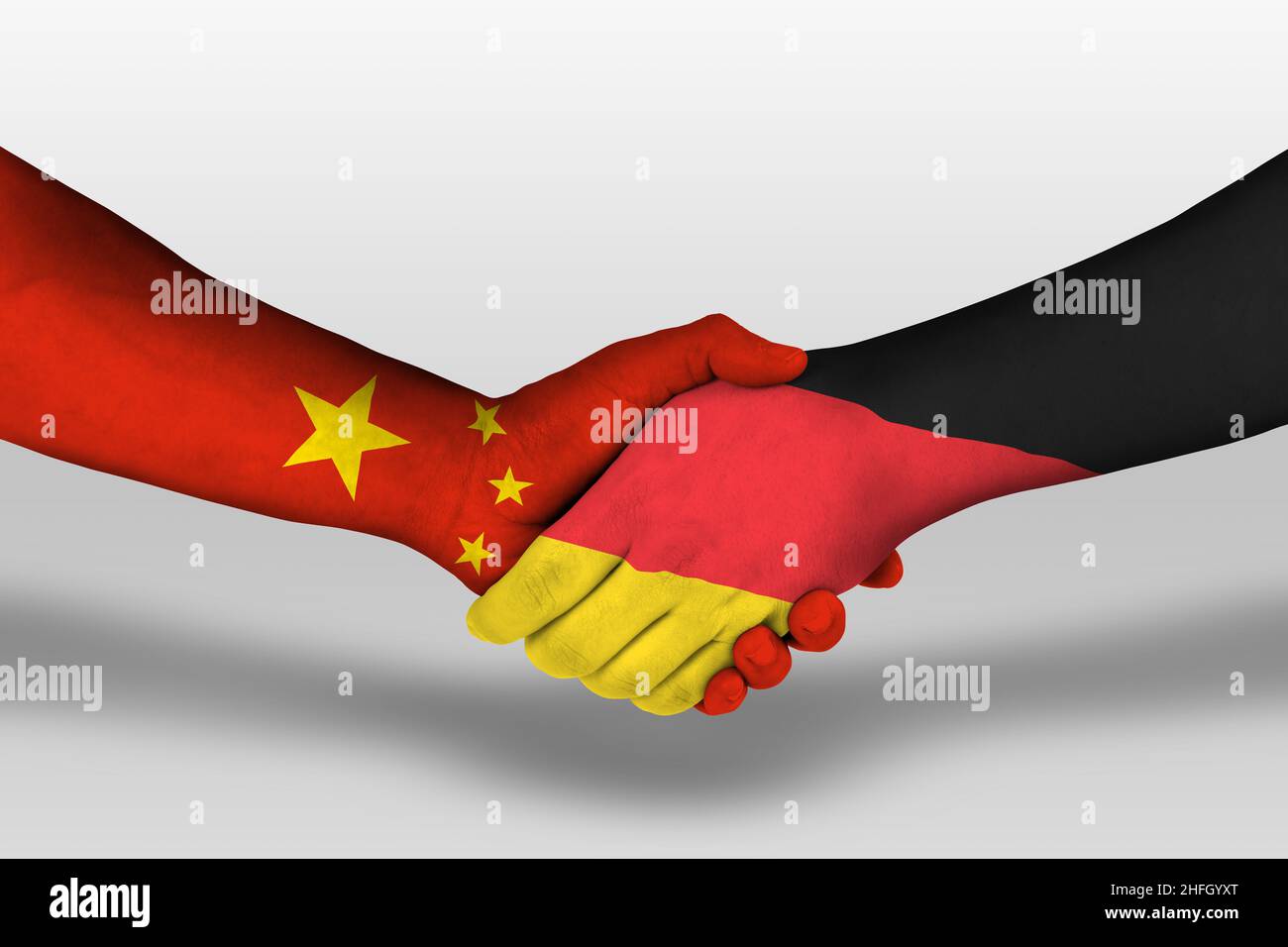 Handshake between european union and china flags painted on hands ...