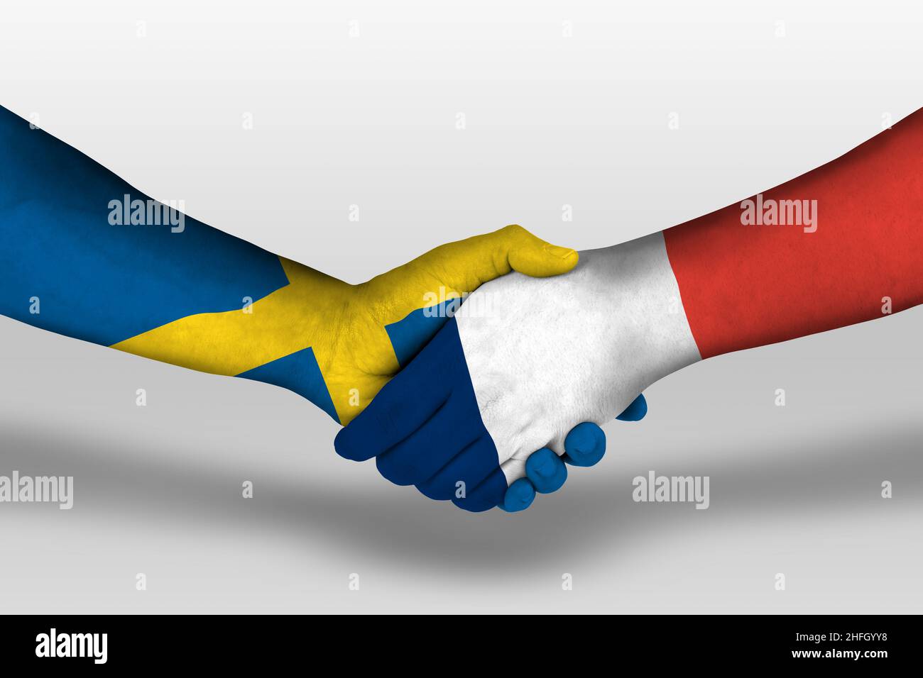 Handshake between european union and sweden flags painted on hands ...