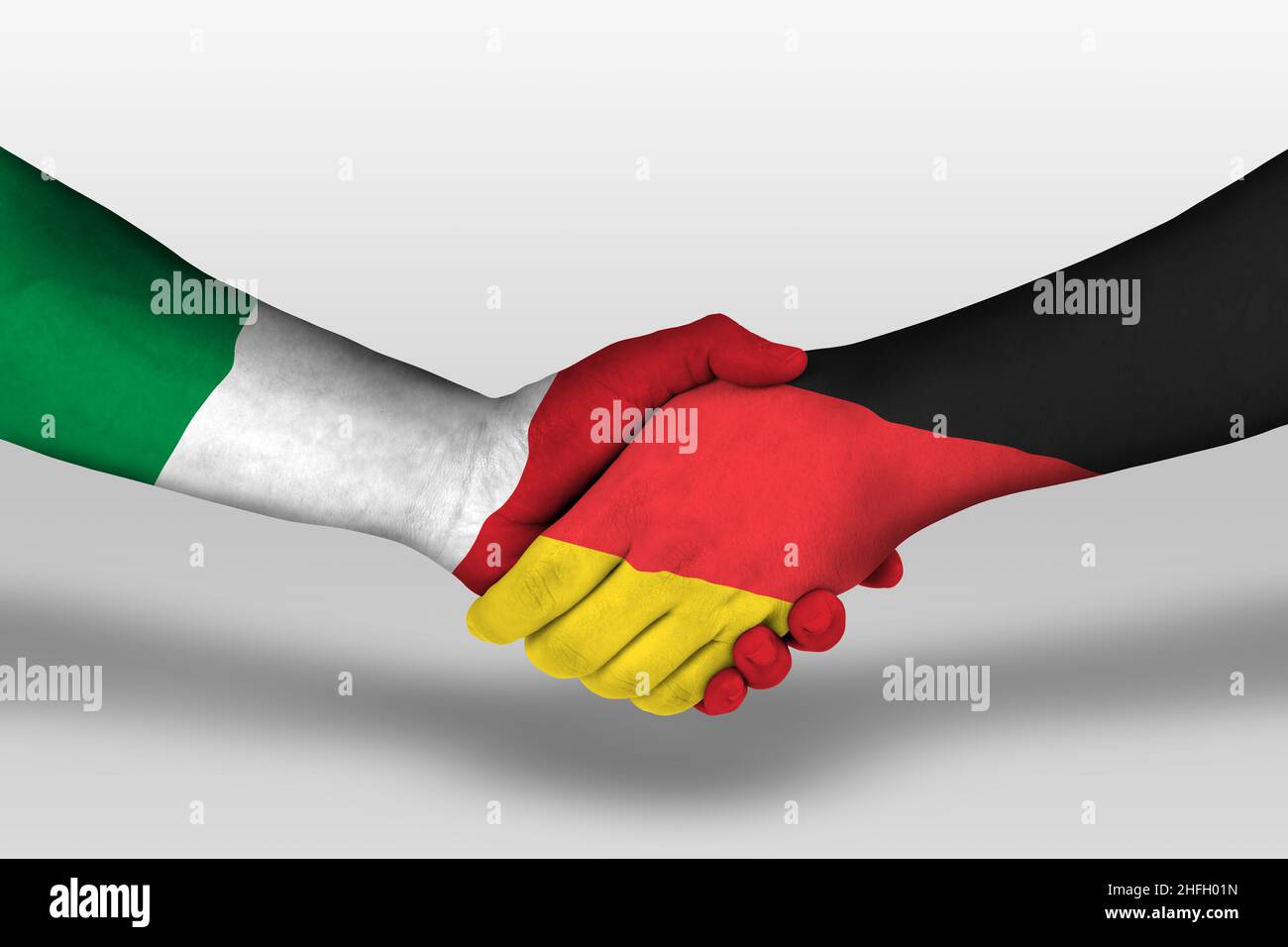 Handshake between finland and italy flags painted on hands ...