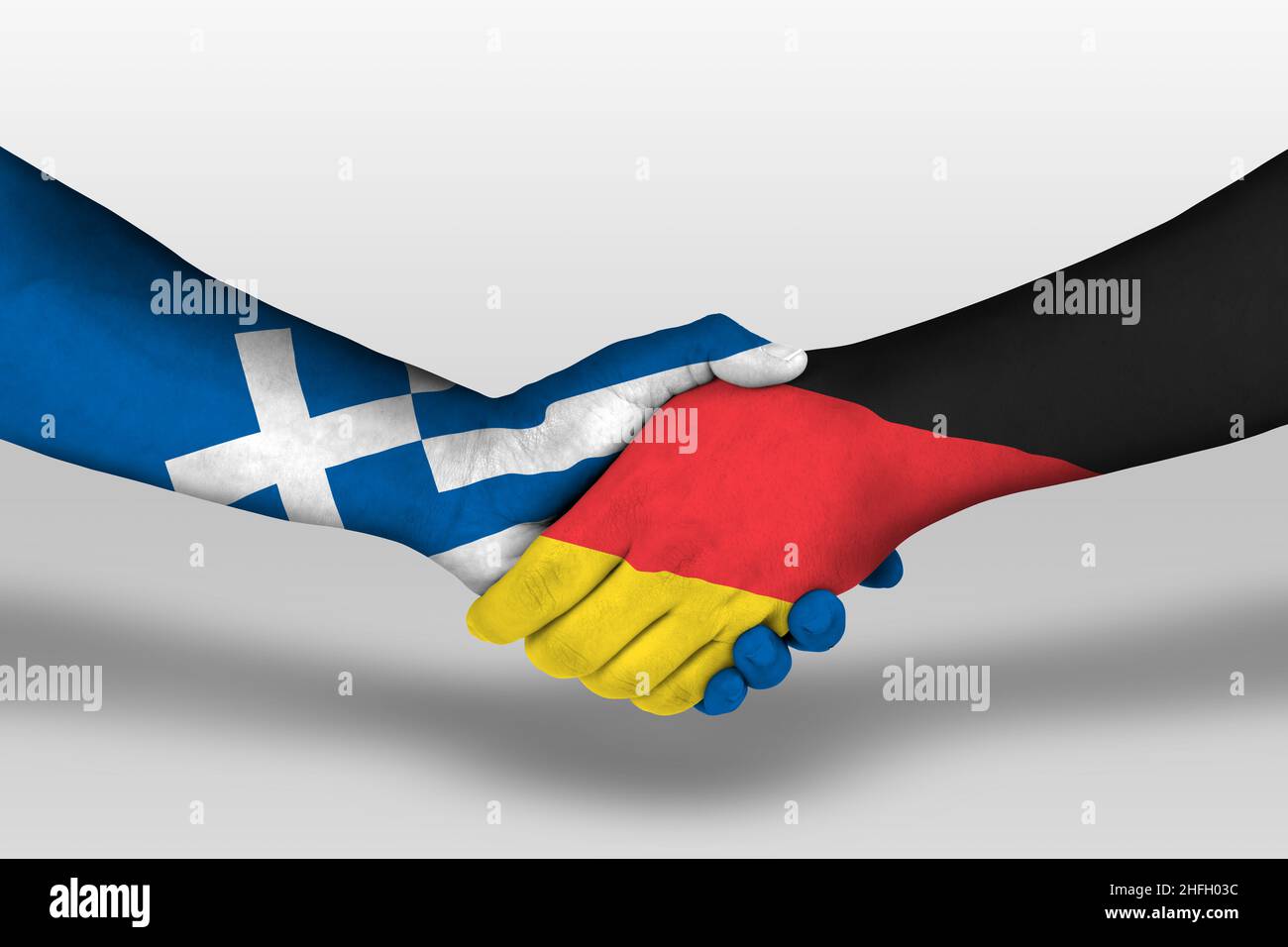 Handshake between france and greece flags painted on hands ...