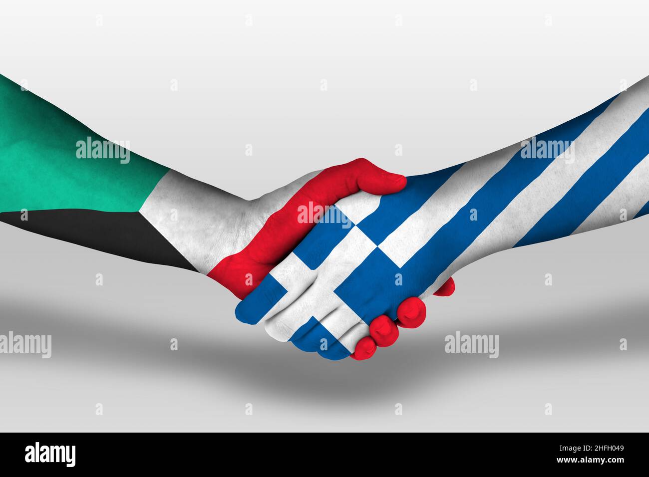 Handshake between france and kuwait flags painted on hands ...