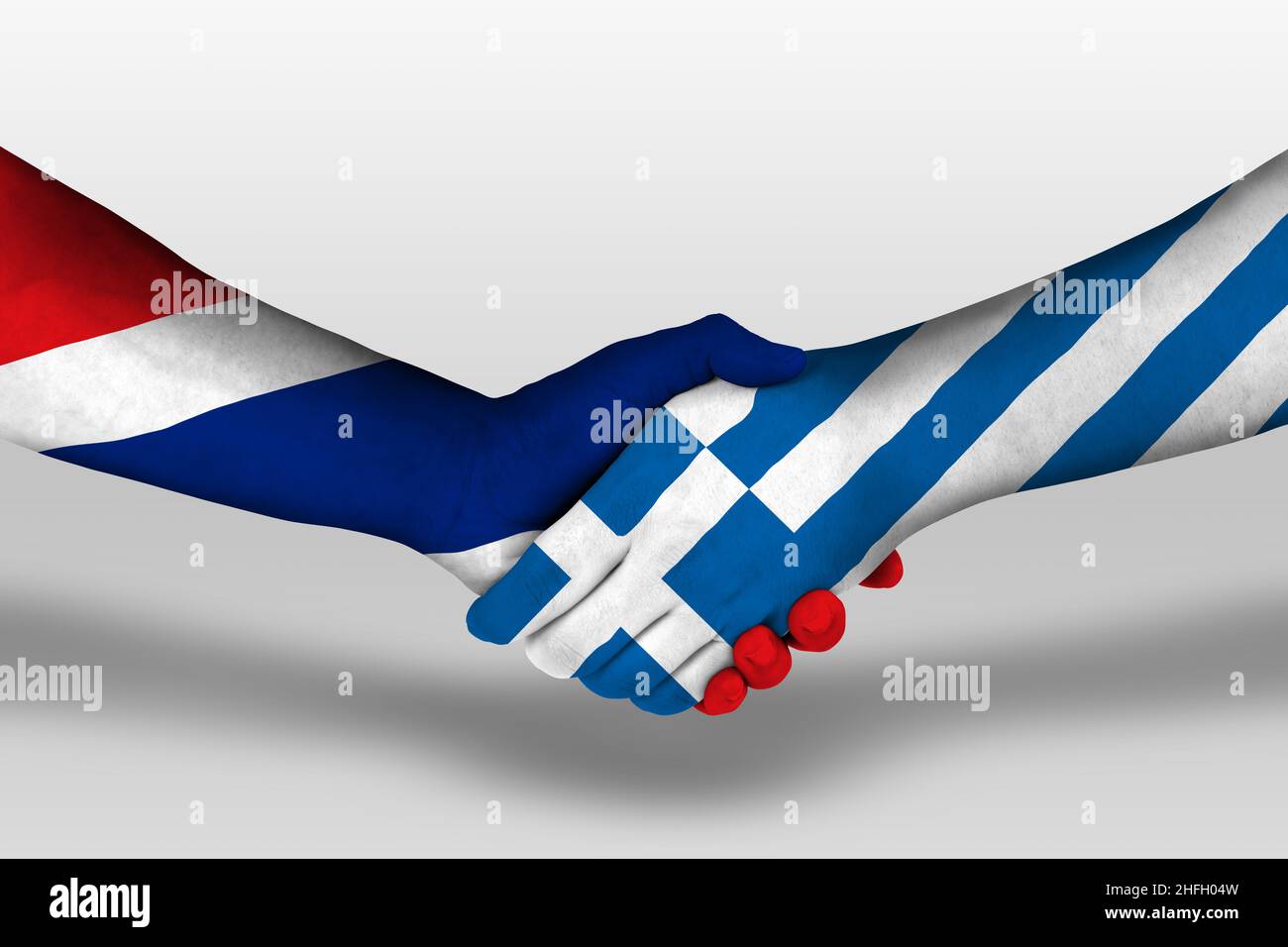 Handshake between france and thailand flags painted on hands ...
