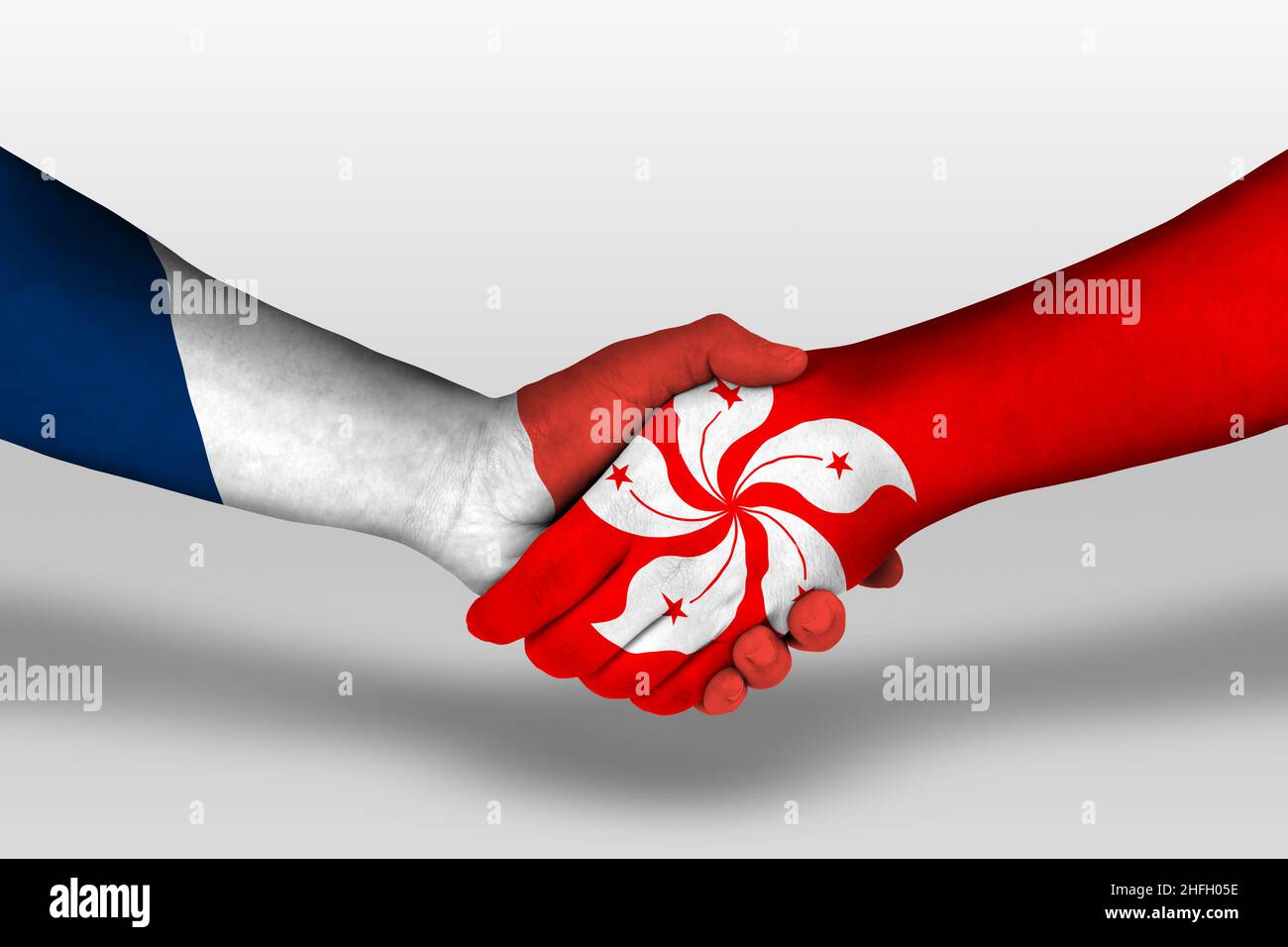 Handshake between germany and france flags painted on hands ...